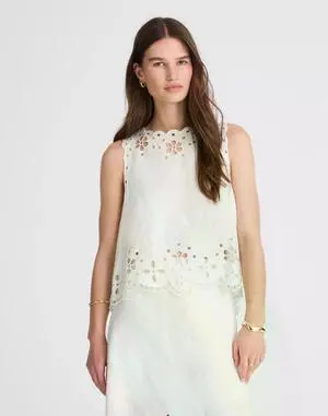 Madewell Embroidered Eyelet High-low Tank - Salt