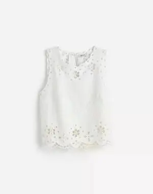 Madewell Embroidered Eyelet High-low Tank - Salt