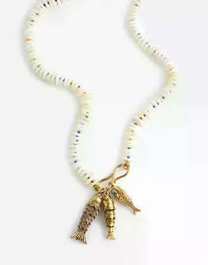 Madewell Beaded Fish Statement Necklace - Antique Gold