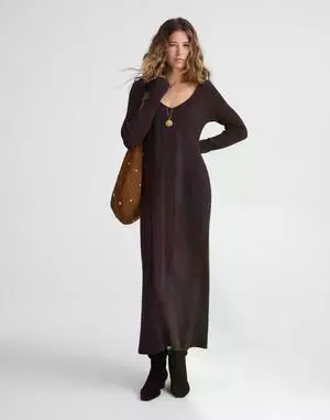 Madewell The Signature Knit V-neck Midi Dress - Espresso