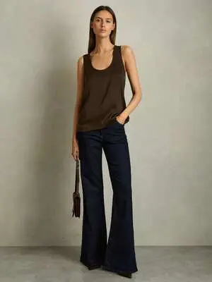 REISS Ruby Silk Front Cami Top - Chocolate