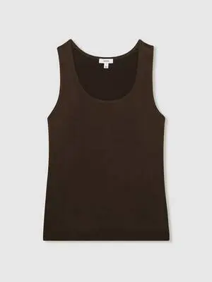 REISS Ruby Silk Front Cami Top - Chocolate