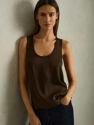 REISS Ruby Silk Front Cami Top - Chocolate