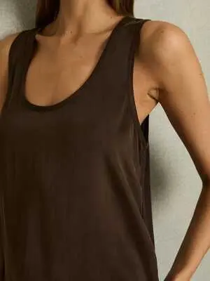 REISS Ruby Silk Front Cami Top - Chocolate