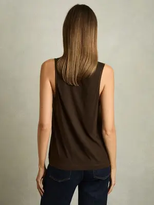 REISS Ruby Silk Front Cami Top - Chocolate