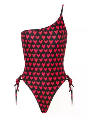 Moschino Heart-print One-shoulder Swimsuit - Black