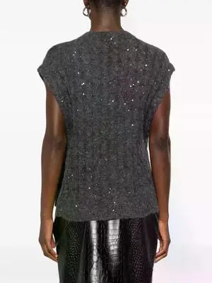 Brunello Cucinelli Sequin-embellished Sleeveless Top - Grey