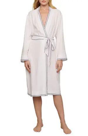 Eberjey Linen Blend Robe - White/navy