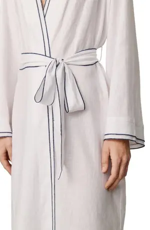 Eberjey Linen Blend Robe - White/navy