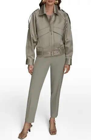 Donna Karan New York Belted Satin Bomber Jacket