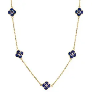 JAN LESLIE Sterling Silver And 18k Gold Vermeil Gemstone Petal Necklace - Blue