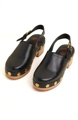 Charlotte Stone Jona Slingback Studded Clogs - Black