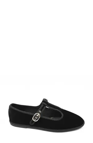 KENNETH COLE Verona T-strap Flat - Black Velvet