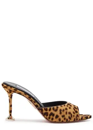 AQUAZZURA Bisous 85 Print Calf-hair Mules - Leopard