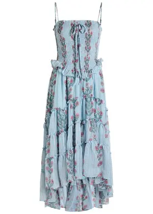 Free People Alejandra Floral Tiered Chiffon Midi Dress