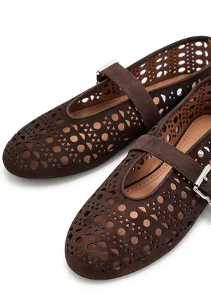Alaïa Vienne Cut-out Suede Ballet Flats - Brown