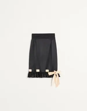 Valentino Garavani Double Satin Midi Skirt With Ruffle Hem And Bow Detail - Black/birch