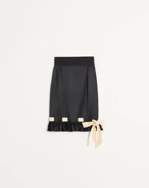 Valentino Garavani Double Satin Midi Skirt With Ruffle Hem And Bow Detail - Black/birch