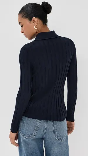 NACKIYE Sugarman Knit Long Sleeve Polo - Navy