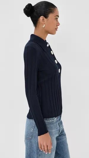 NACKIYE Sugarman Knit Long Sleeve Polo - Navy