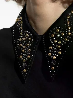 Versace Embellished-collar Short-sleeve Blouse - Black