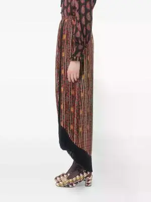 Valentino Garavani Lamé Midi Skirt With Print And Fringe Detailing