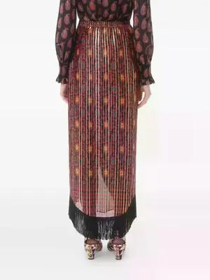 Valentino Garavani Lamé Midi Skirt With Print And Fringe Detailing