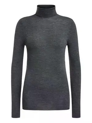 12 STOREEZ Ribbed Merino Wool Turtleneck Sweater - Grey