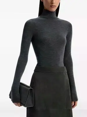 12 STOREEZ Ribbed Merino Wool Turtleneck Sweater - Grey