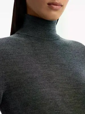 12 STOREEZ Ribbed Merino Wool Turtleneck Sweater - Grey