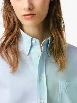 AMI Paris Cropped Embossed De Coeur Cotton Shirt