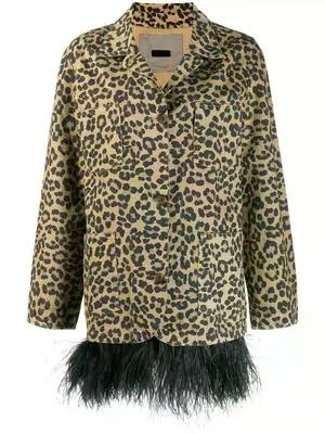 Simonette Ravizza Leopard Print Coat With Feather Trim