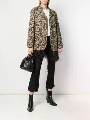 Simonette Ravizza Leopard Print Coat With Feather Trim