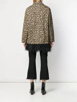 Simonette Ravizza Leopard Print Coat With Feather Trim