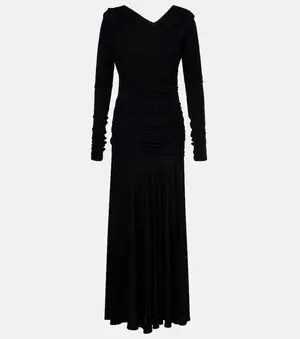 GANNI Ruched Maxi Dress - Black