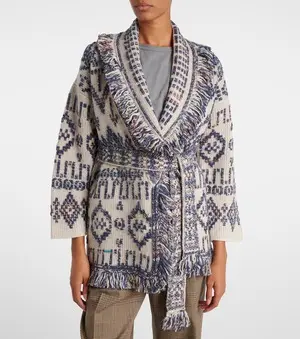 Alanui Grunge Beat Fringed Wool-blend Wrap Cardigan - Multicoloured