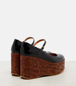 Chloé Maxime Patent Leather Wedge Pumps - Black