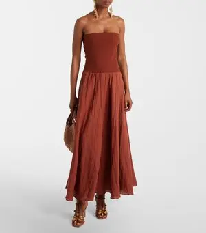 Johanna Ortiz Light And Sound Linen-blend Maxi Dress - Brown