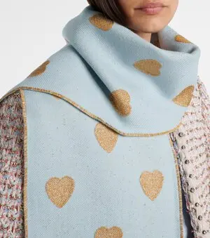 Valentino Garavani Heart Fringed Wool-blend Scarf