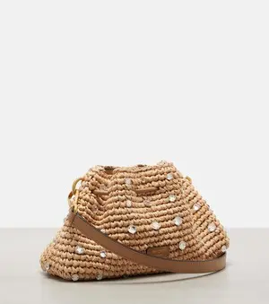 JIMMY CHOO Cinch Small Embellished Raffia Tote Bag