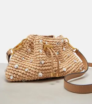 JIMMY CHOO Cinch Small Embellished Raffia Tote Bag