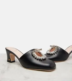 Valentino Garavani Adamantine 60 Embellished Leather Mules - Black