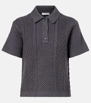 JW Anderson Cable Knit Polo Shirt In Ecru Wool-cotton Blend - Grey
