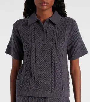 JW Anderson Cable Knit Polo Shirt In Ecru Wool-cotton Blend - Grey