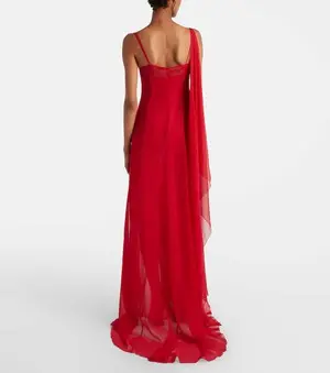Blumarine Asymmetric Draped Silk Georgette Gown