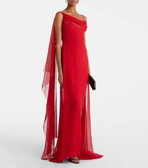 Blumarine Asymmetric Draped Silk Georgette Gown