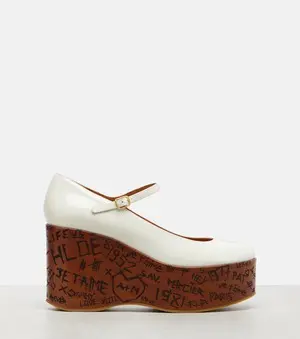 Chloé Maxime Leather Mary Jane Wedge Pumps - White