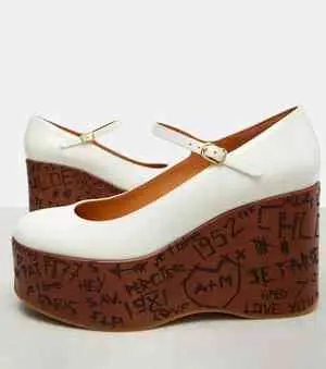 Chloé Maxime Leather Mary Jane Wedge Pumps - White