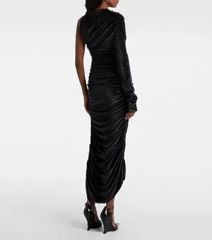 MUGLER Asymmetric Velvet Jersey Maxi Dress