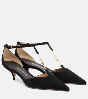 FERRAGAMO Traci 40 Suede Pumps - Black
